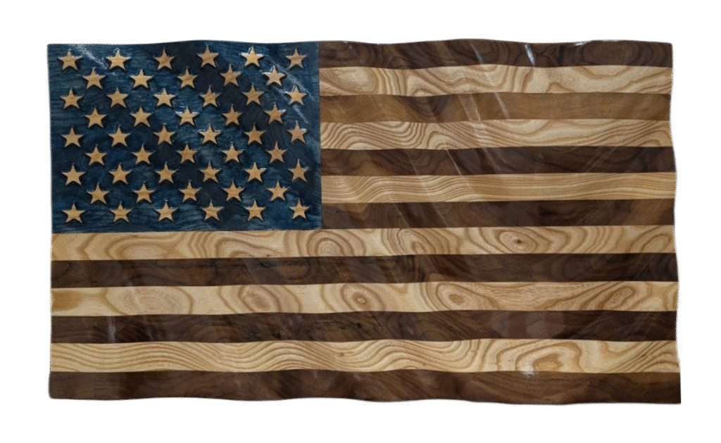 Walnut And Ash With A Stained Blue Union, Natural Stars – Rush Woodworks